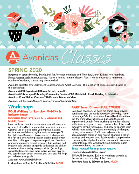 Register Now for Spring 2020 Classes - Avenidas