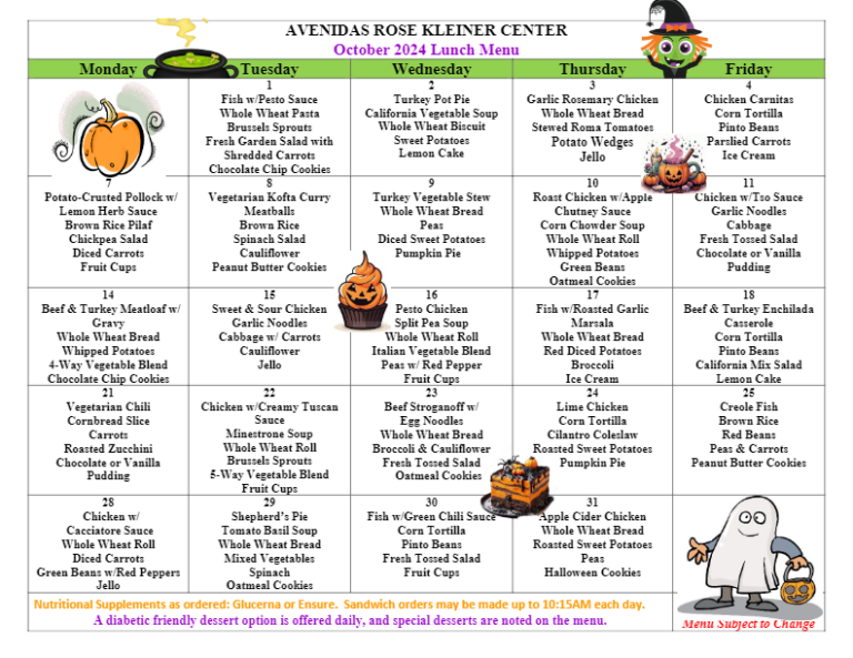 October 2024 Avenidas Rose Kleiner Center Menu - Avenidas