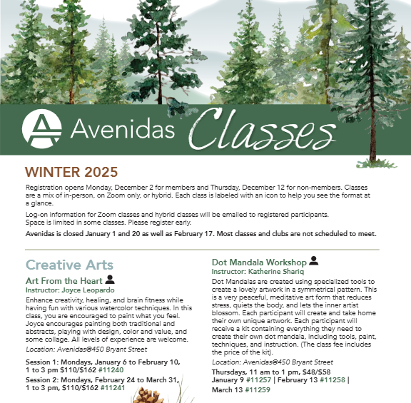 Winter Class Registration Opens December 2 - Avenidas